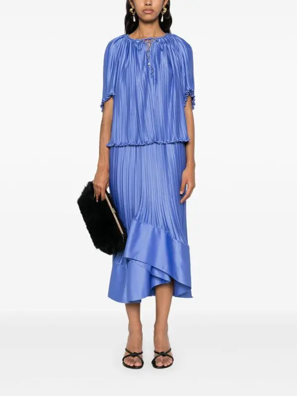 LANVIN Asymmetric Plissé Midi Skirt
