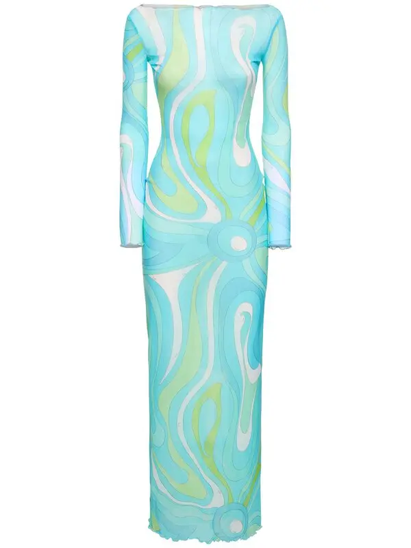 Emilio Pucci Printed Mesh Long Dress