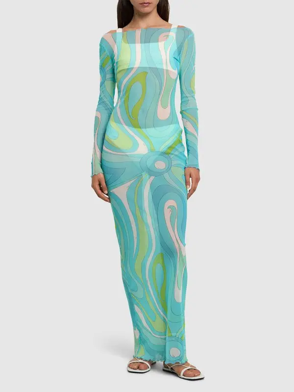 Emilio Pucci Printed Mesh Long Dress