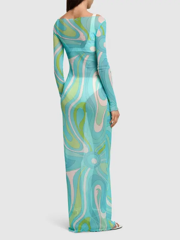 Emilio Pucci Printed Mesh Long Dress
