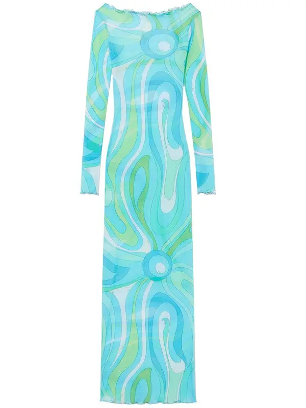 Emilio Pucci Printed Mesh Long Dress