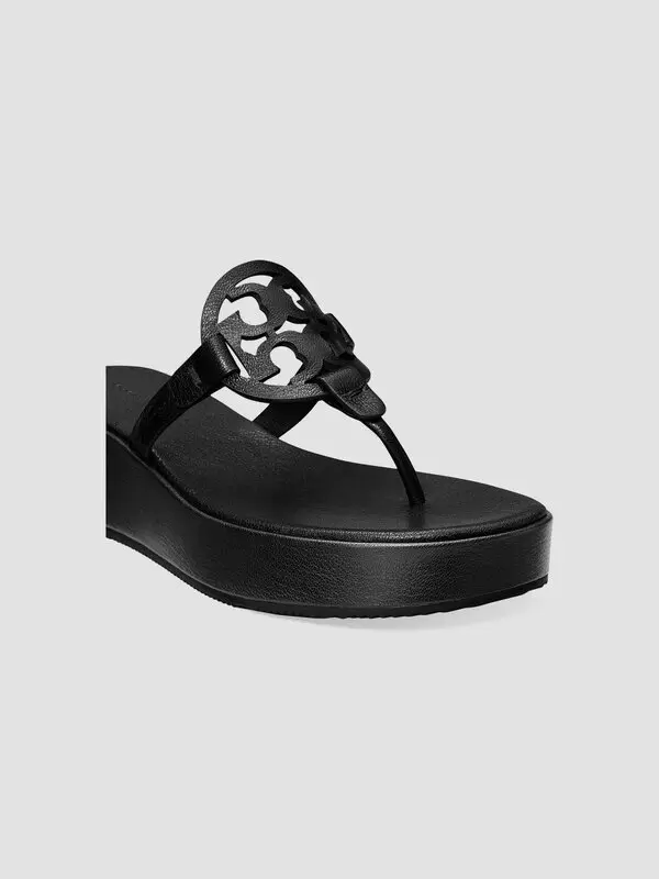 Tory Burch Miller Leather Wedge Sandals - Black