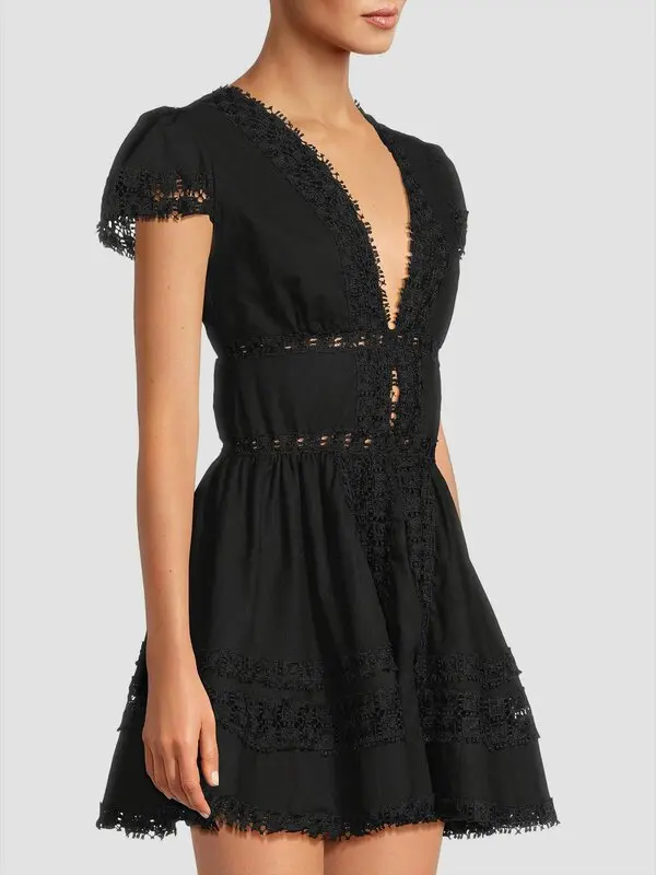 Peixoto Piper Lace-trimmed Cotton Minidress - Black