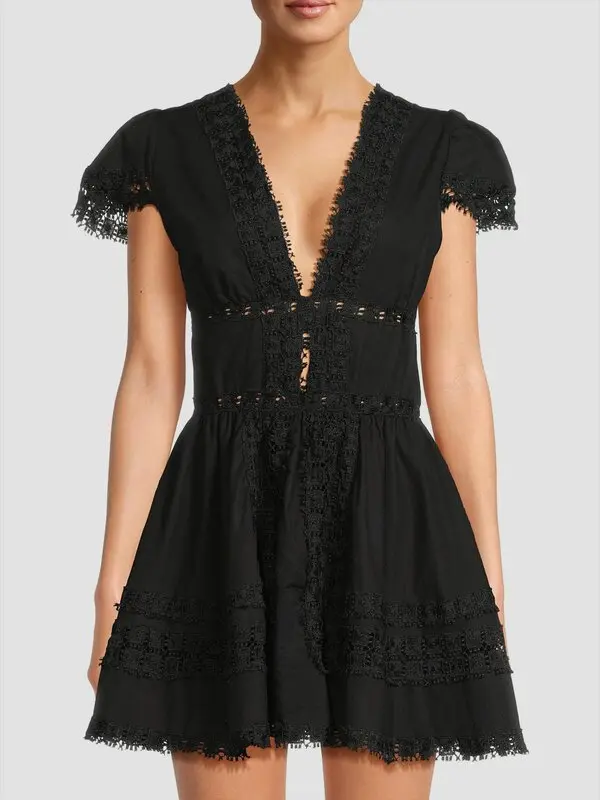 Peixoto Piper Lace-trimmed Cotton Minidress - Black