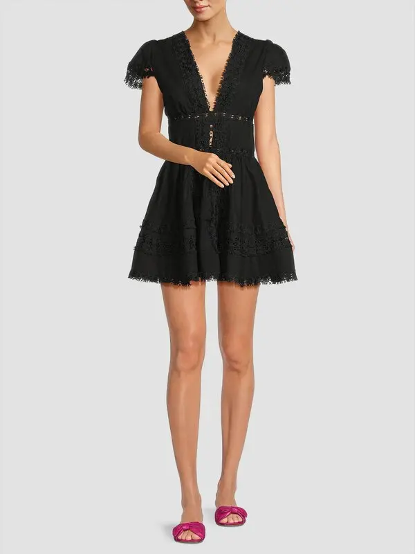 Peixoto Piper Lace-trimmed Cotton Minidress - Black