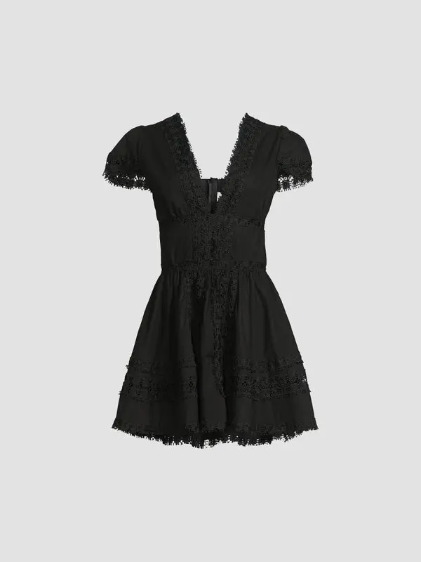 Peixoto Piper Lace-trimmed Cotton Minidress - Black