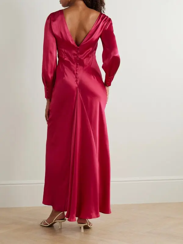 Rixo Marni Satin Gown In Red 40% Off Editorialist