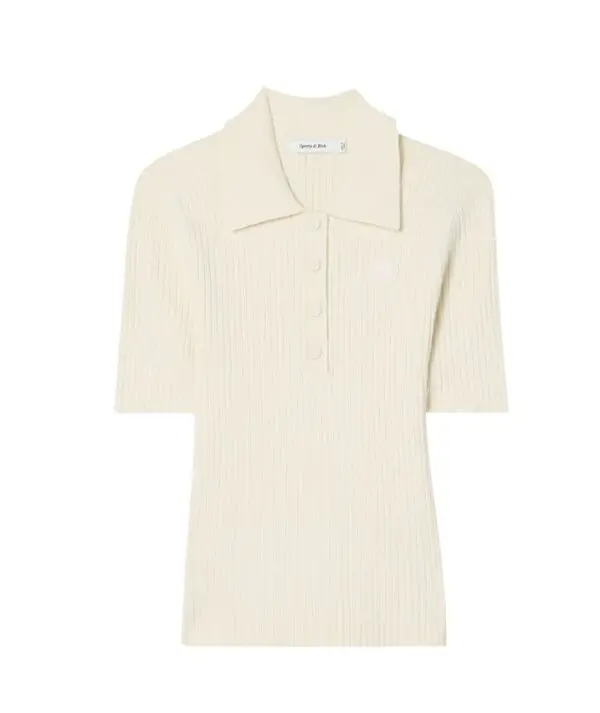 SPORTY & RICH Appliquéd Ribbed-knit Polo Shirt