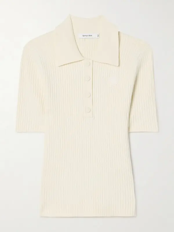 SPORTY & RICH Appliquéd Ribbed-knit Polo Shirt