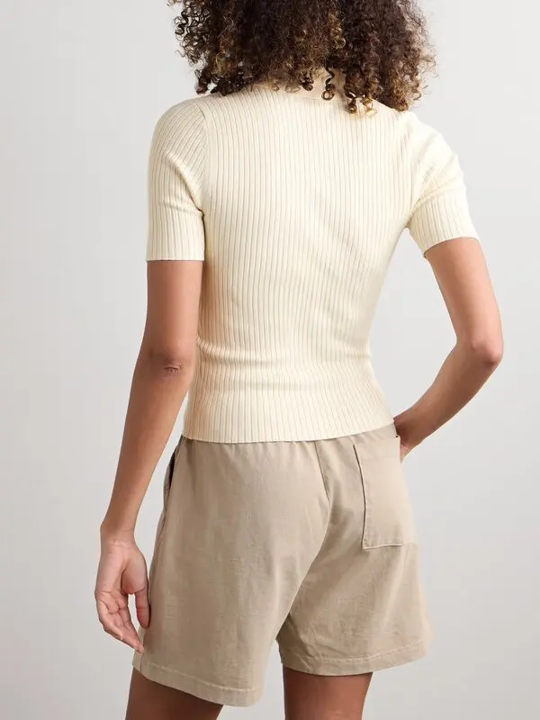 SPORTY & RICH Appliquéd Ribbed-knit Polo Shirt