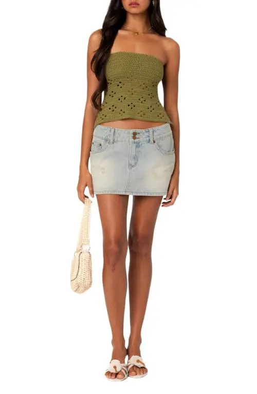 EDIKTED Niki Openwork Strapless Top - Olive
