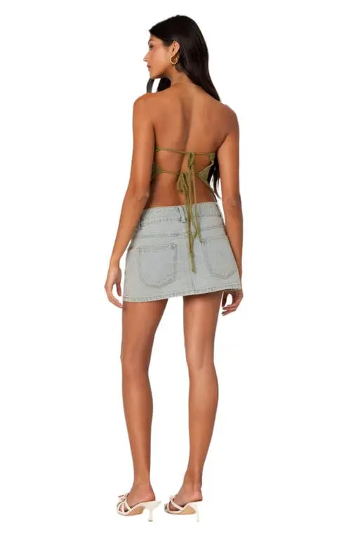 EDIKTED Niki Openwork Strapless Top - Olive