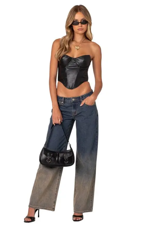 EDIKTED Aberdeen Faux Leather Strapless Crop Top