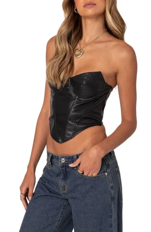 EDIKTED Aberdeen Faux Leather Strapless Crop Top