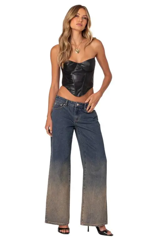 EDIKTED Aberdeen Faux Leather Strapless Crop Top