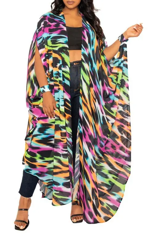 BUXOM COUTURE Animal Print Chiffon Robe With Wrist Bands - Multi