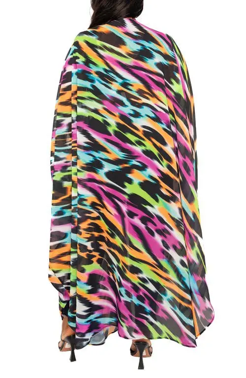 BUXOM COUTURE Animal Print Chiffon Robe With Wrist Bands - Multi