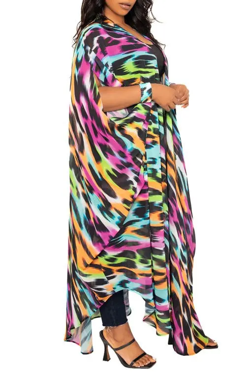 BUXOM COUTURE Animal Print Chiffon Robe With Wrist Bands - Multi