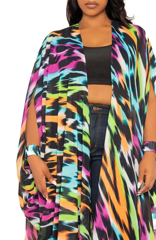 BUXOM COUTURE Animal Print Chiffon Robe With Wrist Bands - Multi