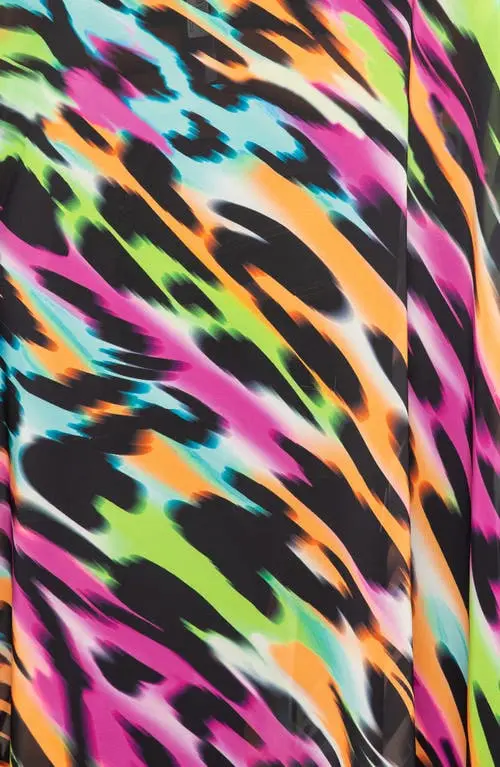 BUXOM COUTURE Animal Print Chiffon Robe With Wrist Bands - Multi