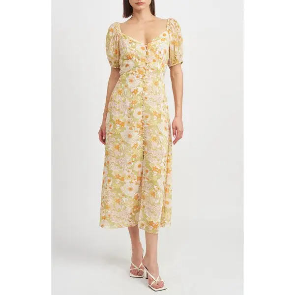 EN SAISON Annie Floral Midi Dress - Yellow Multi