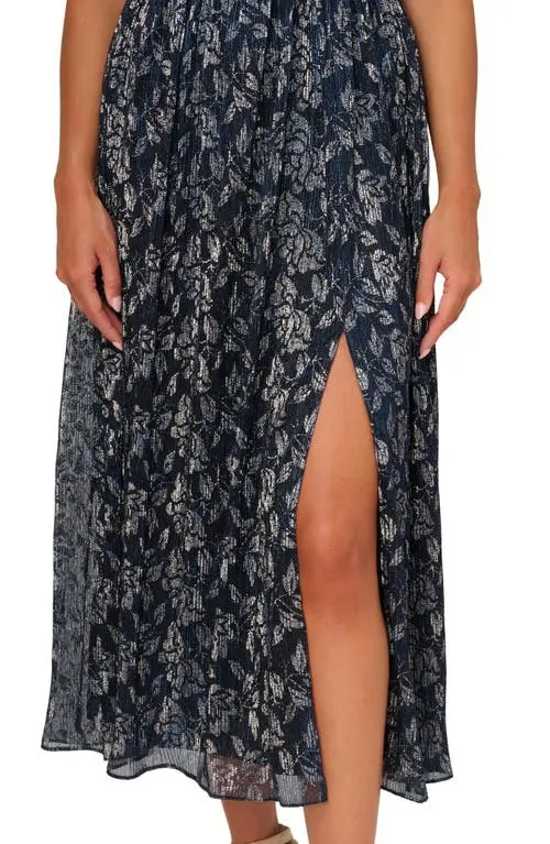 knee length dresses for ladies Metallic Crinkled Mesh Draped Long Gown In Light Gold-Light Gold / Regular  / 0 main image 0