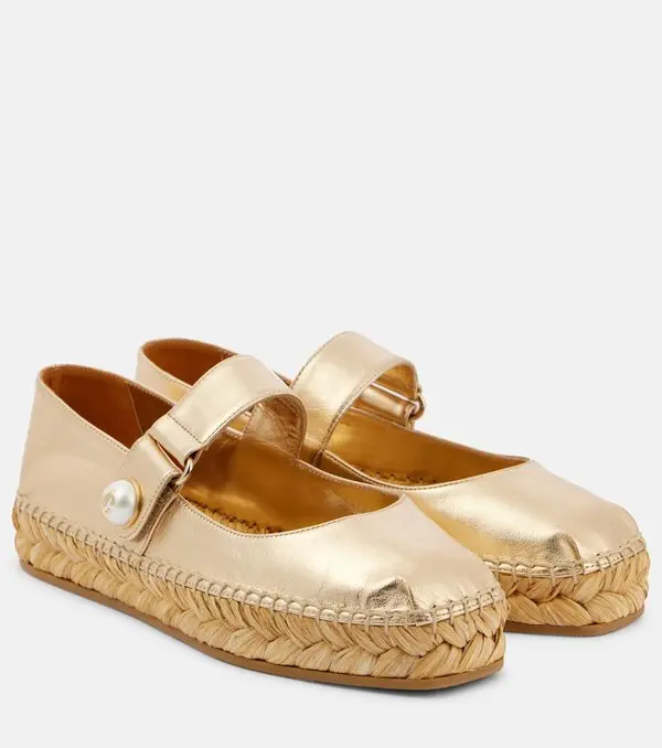 JIMMY CHOO Fayence Metallic Leather Espadrilles - Gold