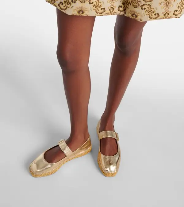 JIMMY CHOO Fayence Metallic Leather Espadrilles - Gold