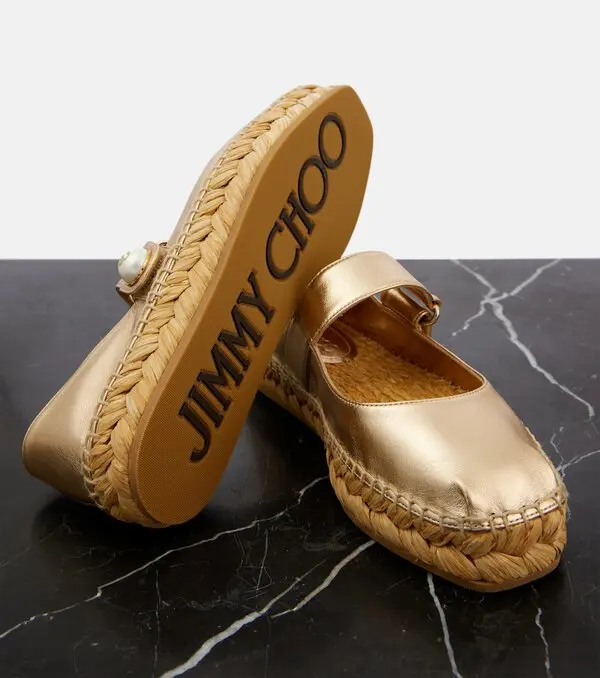 JIMMY CHOO Fayence Metallic Leather Espadrilles - Gold