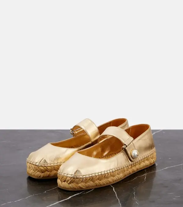 JIMMY CHOO Fayence Metallic Leather Espadrilles - Gold