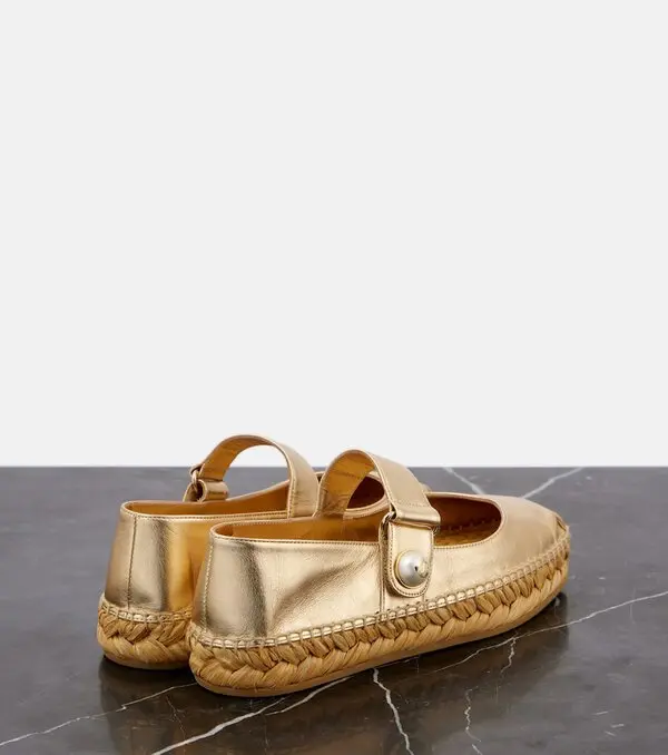 JIMMY CHOO Fayence Metallic Leather Espadrilles - Gold