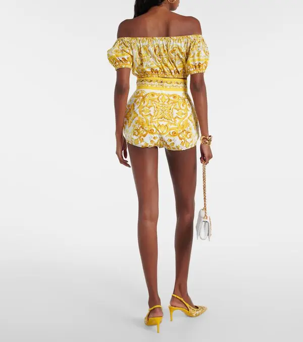 Dolce & Gabbana Majolica High-rise Cotton Shorts - Yellow