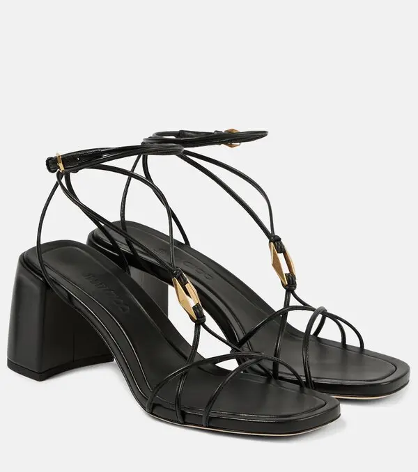 JIMMY CHOO Onyxia 70 Leather Sandals - Black