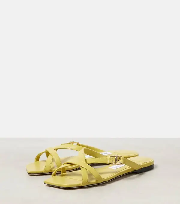 JIMMY CHOO Jess Leather Flat Sandals