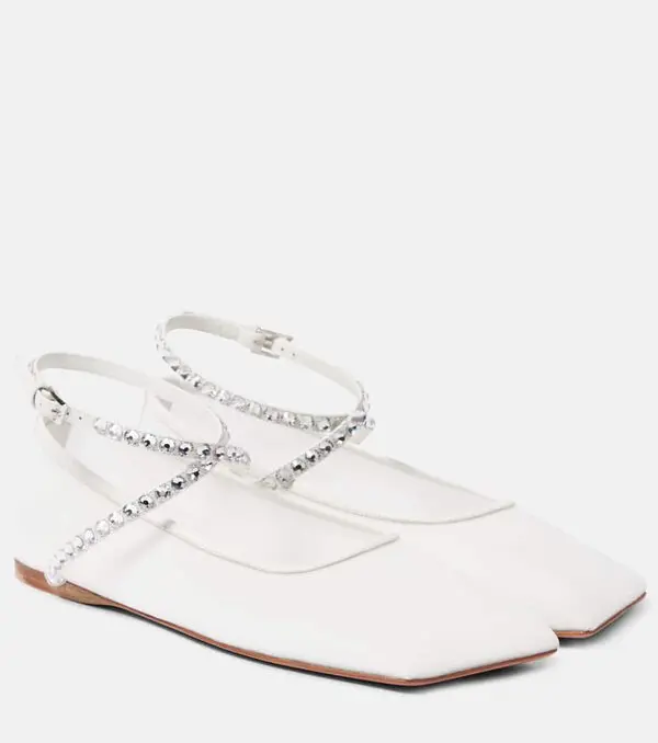 Amina Muaddi Ane Embellished Ballet Flats - White