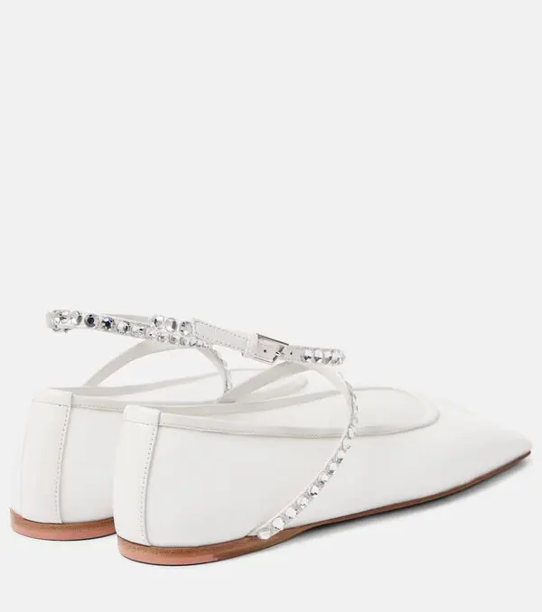 Amina Muaddi Ane Embellished Ballet Flats - White