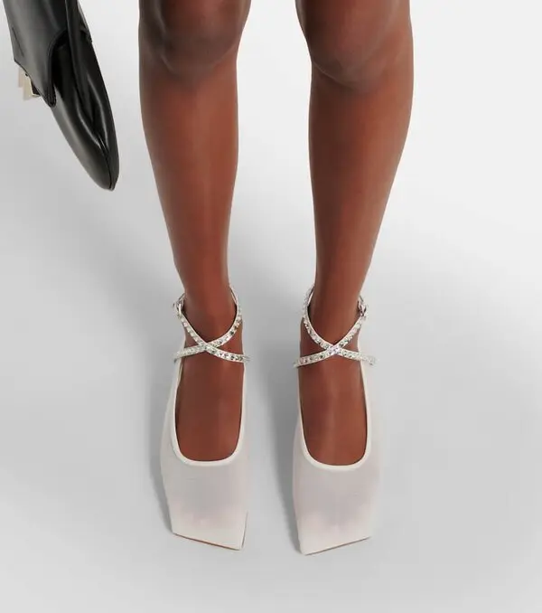 Amina Muaddi Ane Embellished Ballet Flats - White