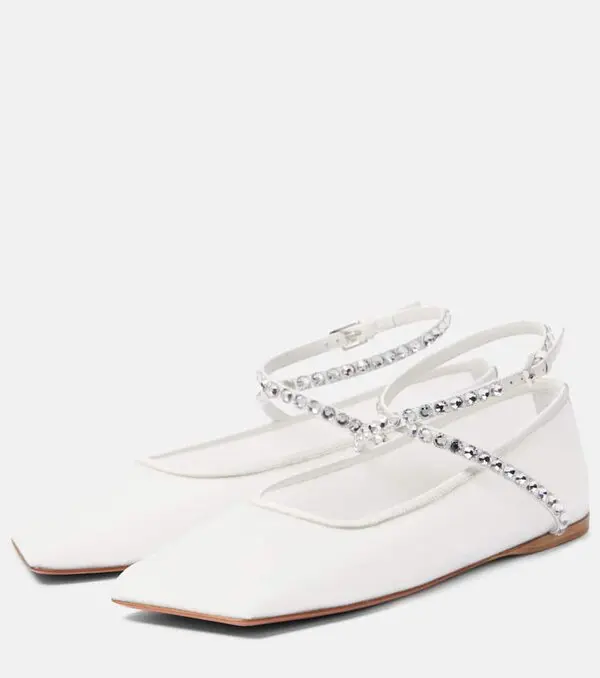 Amina Muaddi Ane Embellished Ballet Flats - White