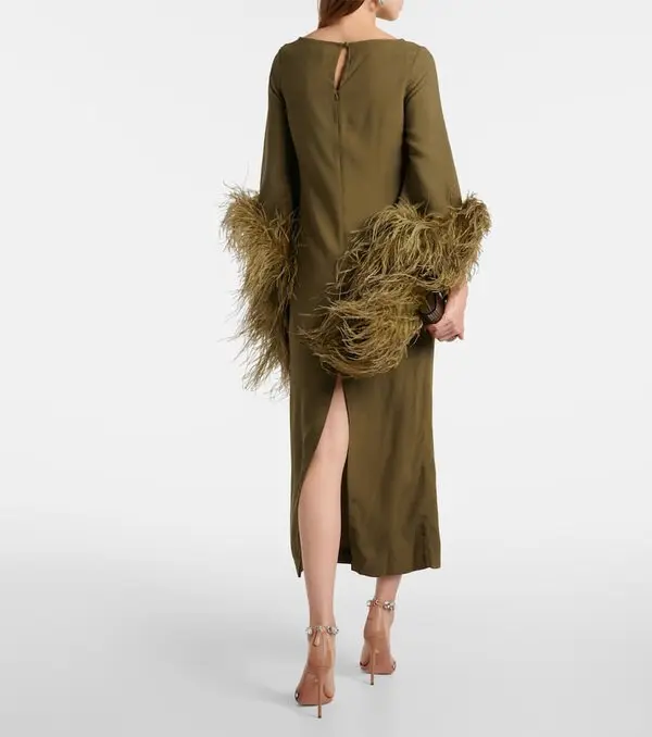 TALLER MARMO Del Lago Feather-trimmed Midi Dress - Green