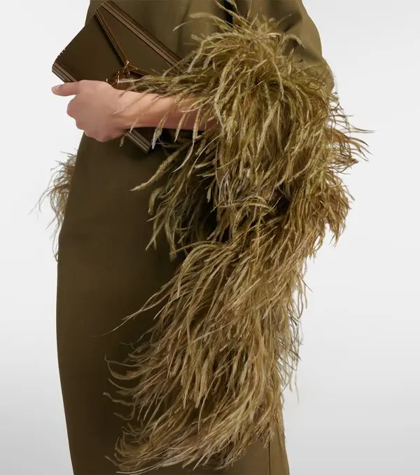 TALLER MARMO Del Lago Feather-trimmed Midi Dress - Green