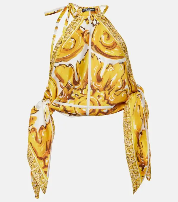 Dolce & Gabbana Majolica Print Silk Top - Yellow