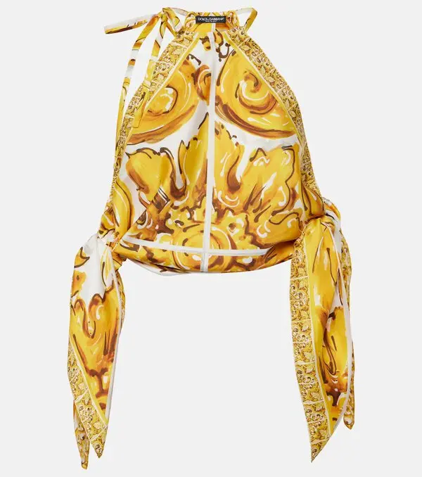 Dolce & Gabbana Majolica Print Silk Top - Yellow
