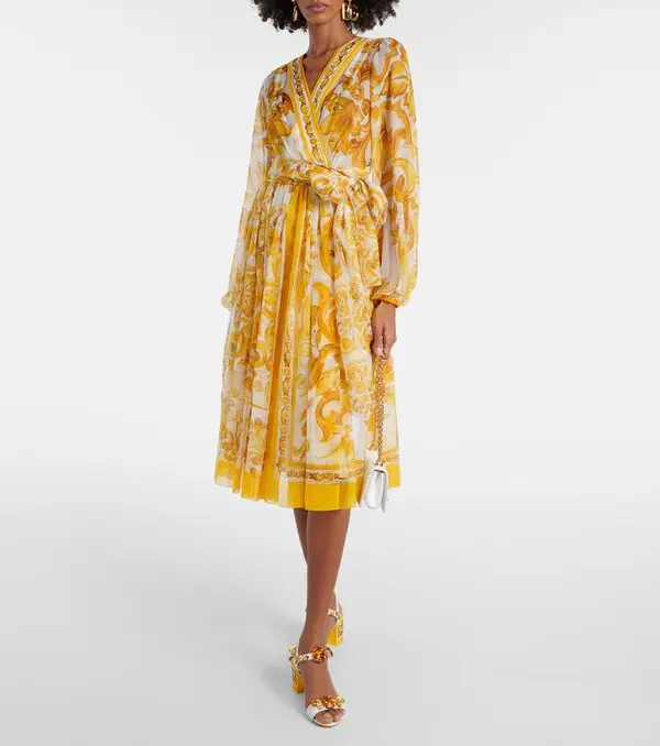 Dolce & Gabbana Majolica Silk Chiffon Midi Dress