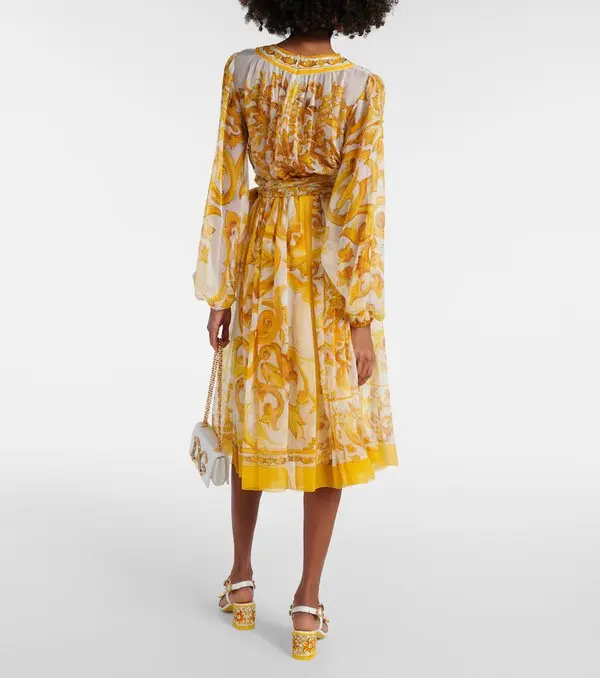 Dolce & Gabbana Majolica Silk Chiffon Midi Dress
