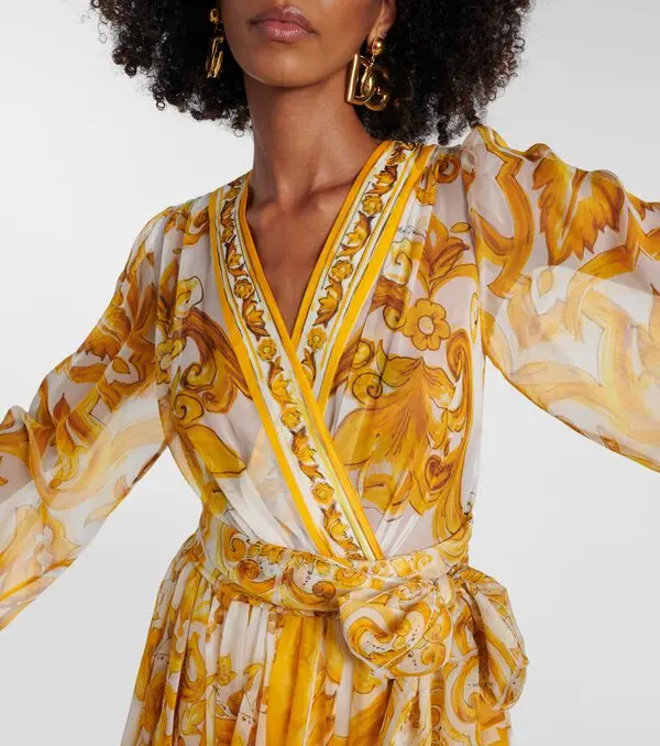 Dolce & Gabbana Majolica Silk Chiffon Midi Dress