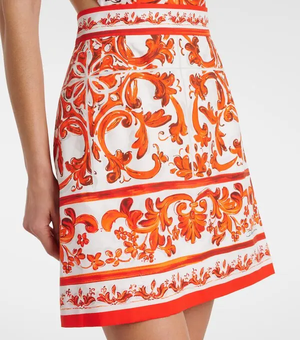 Dolce & Gabbana Majolica Print Cotton Poplin Mini Dress - Orange