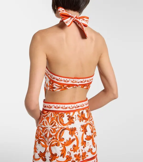 Dolce & Gabbana Majolica Print Cotton Poplin Mini Dress - Orange