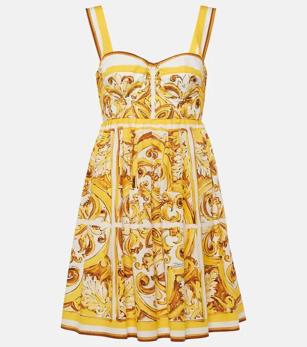 Dolce & Gabbana Majolica Print Cotton Poplin Mini Dress - Yellow
