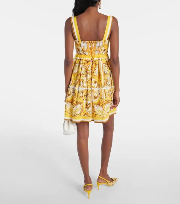 Dolce & Gabbana Majolica Print Cotton Poplin Mini Dress - Yellow