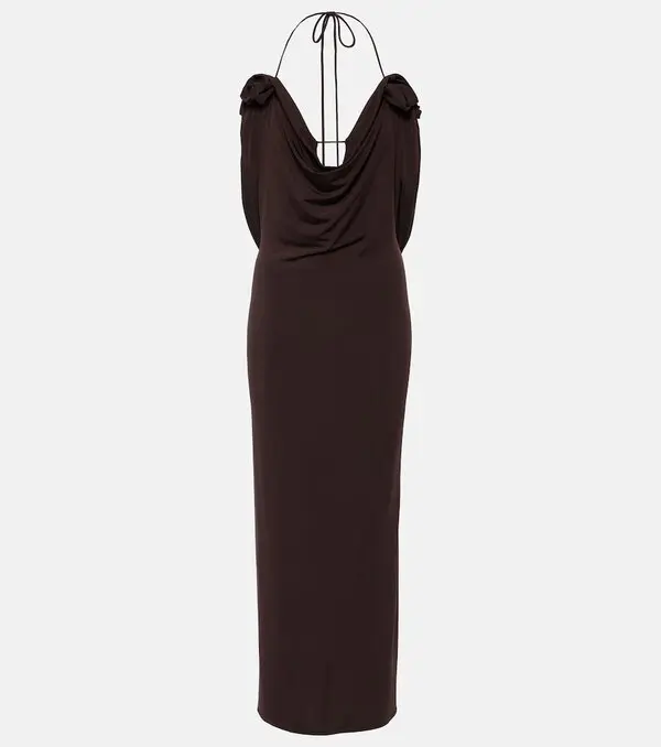 Magda Butrym Floral-appliqué Draped Midi Dress - Brown